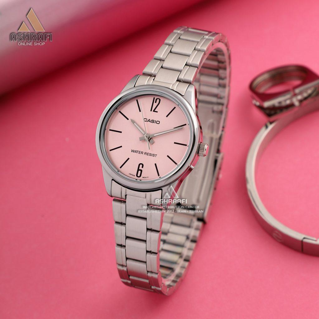 ساعت کاسیو اورجینال Casio Ltp V005d 4b با صفحه صورتی اشرافی